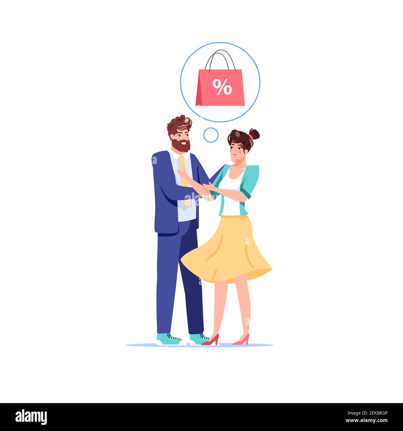 Flat cartoon characters think about shopping sale discounts,vector ...