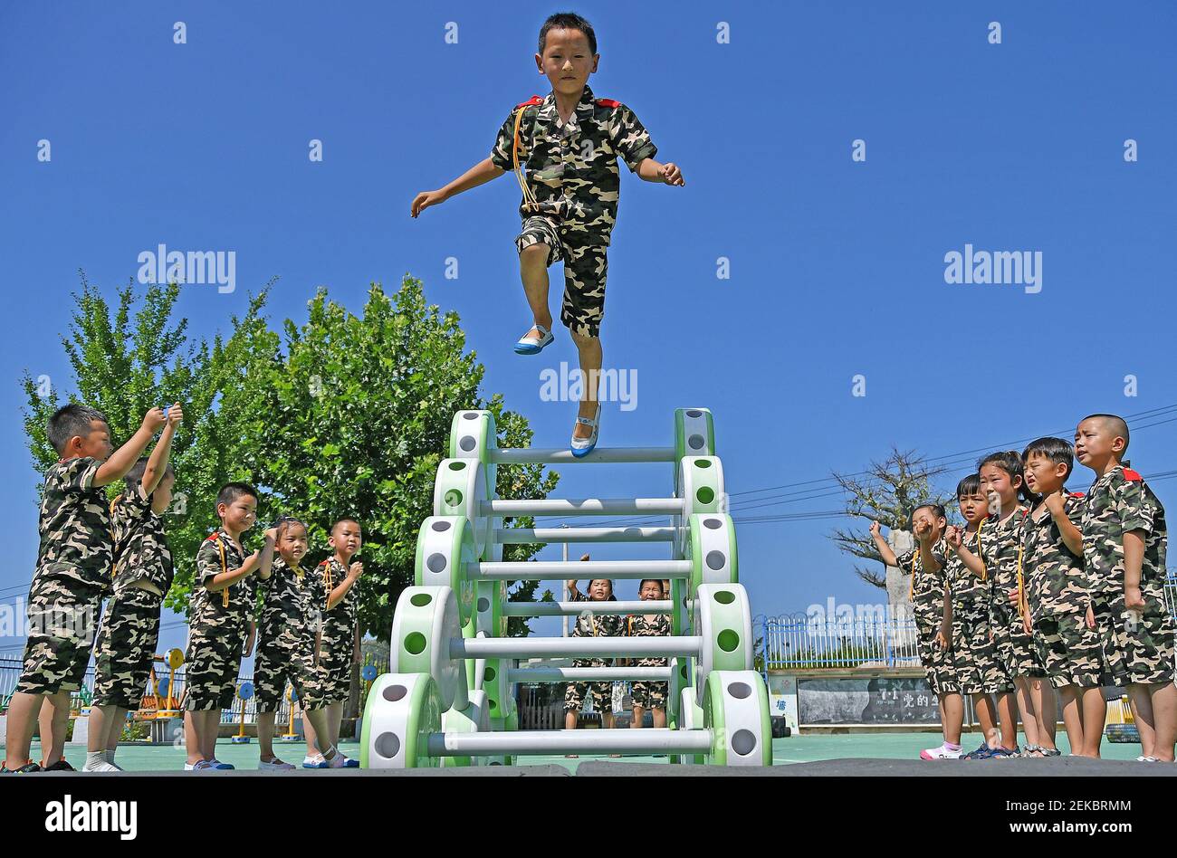 YANTAI, CHINA - JULY 31, 2020 - The children in kindergarten play the ...
