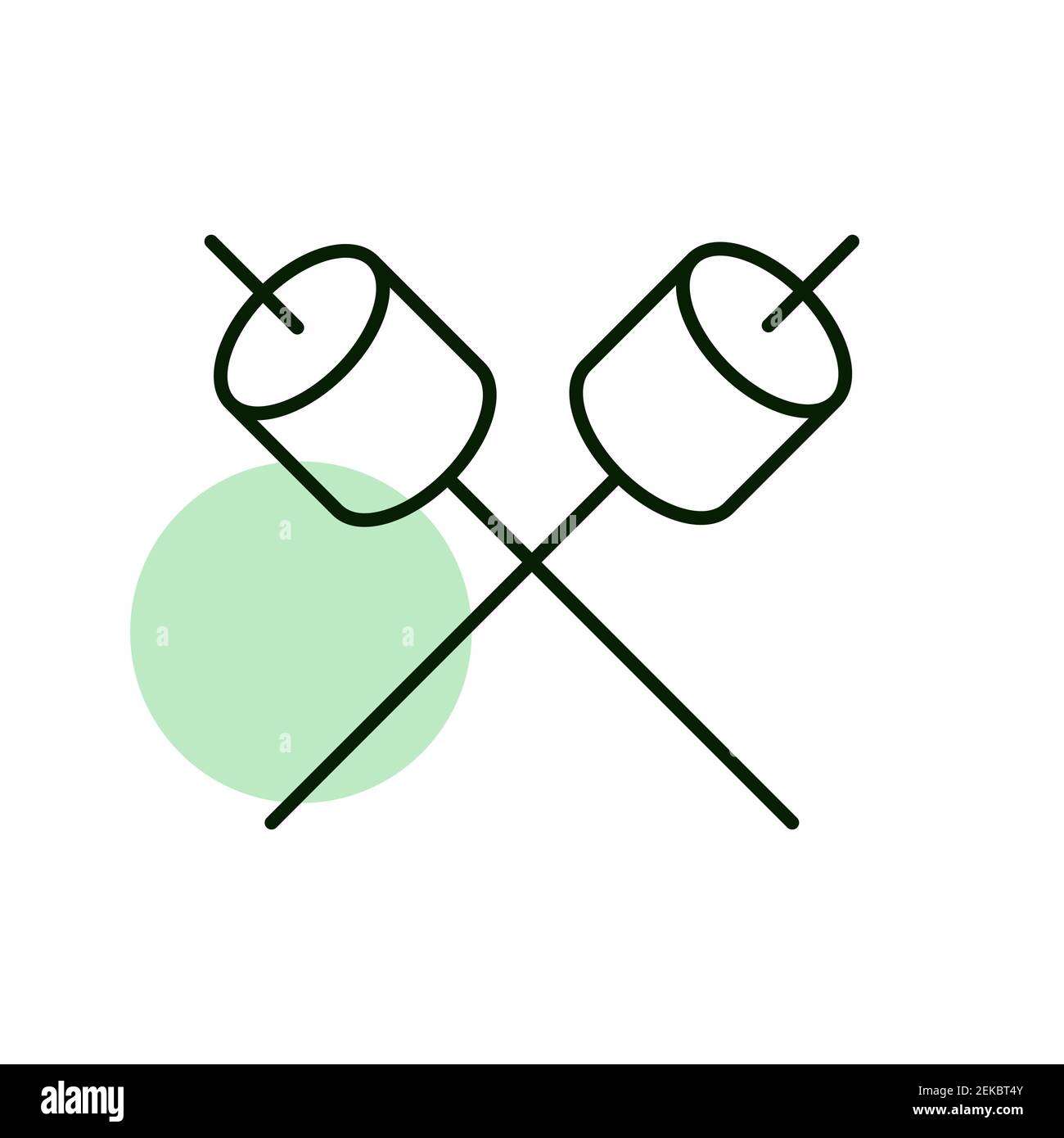 Marshmallow on wooden stick vector icon. Camping and Hiking sign. Graph ...