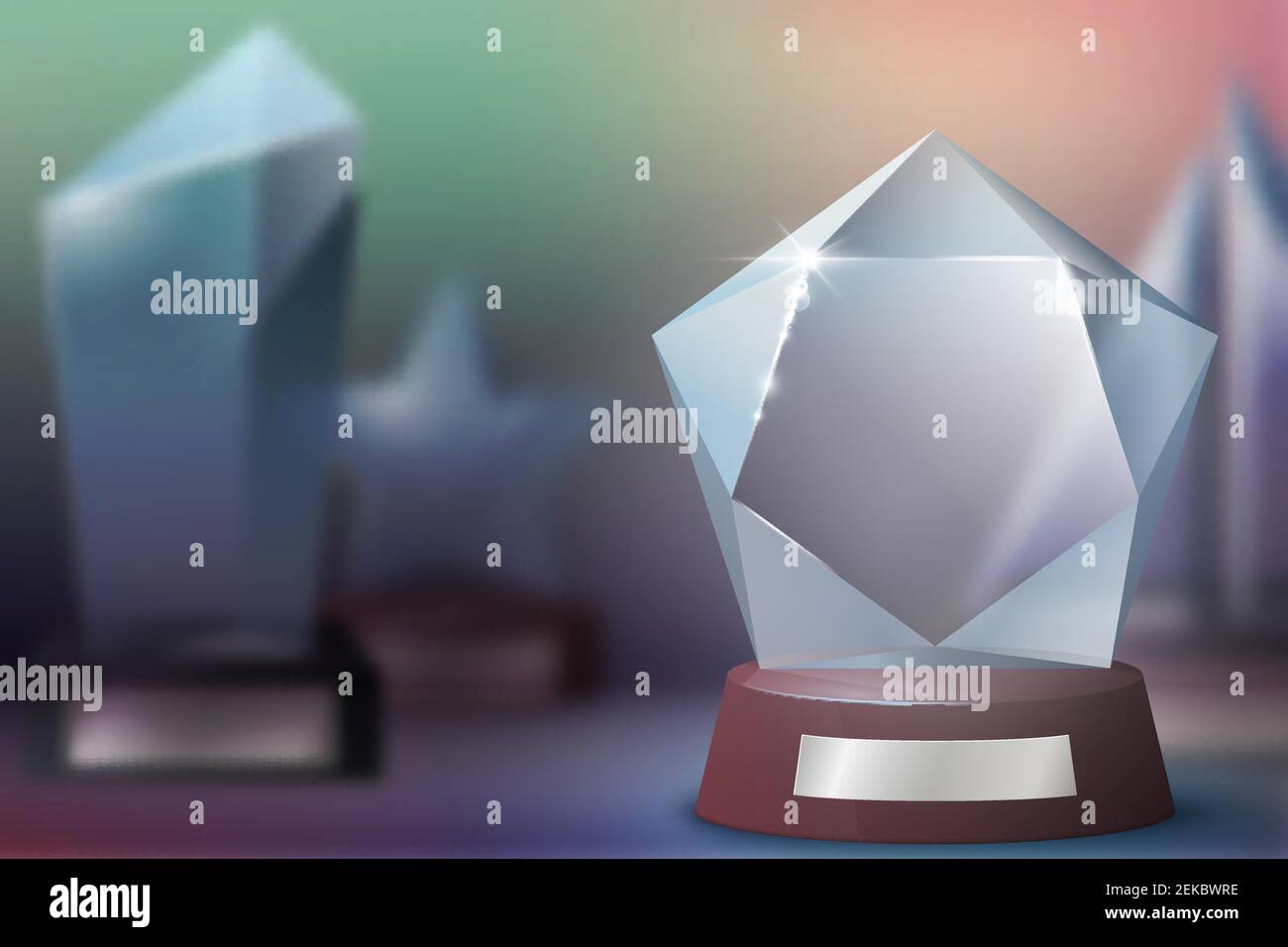 Glass trophy awards 3d vector poster of crystal winer prizes with ...