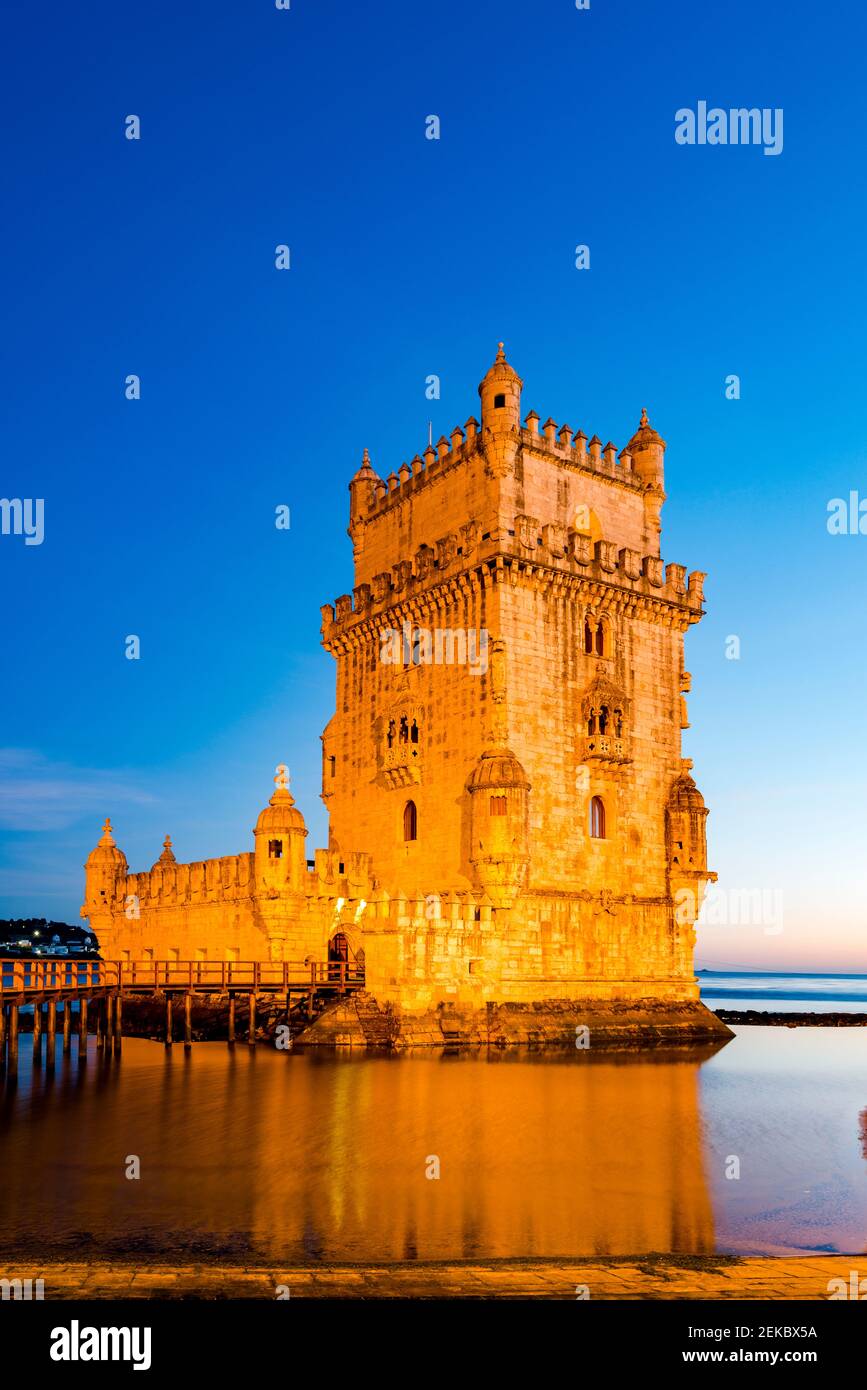 Portugal, Lisbon, Torre de Belem at sunset Stock Photo - Alamy
