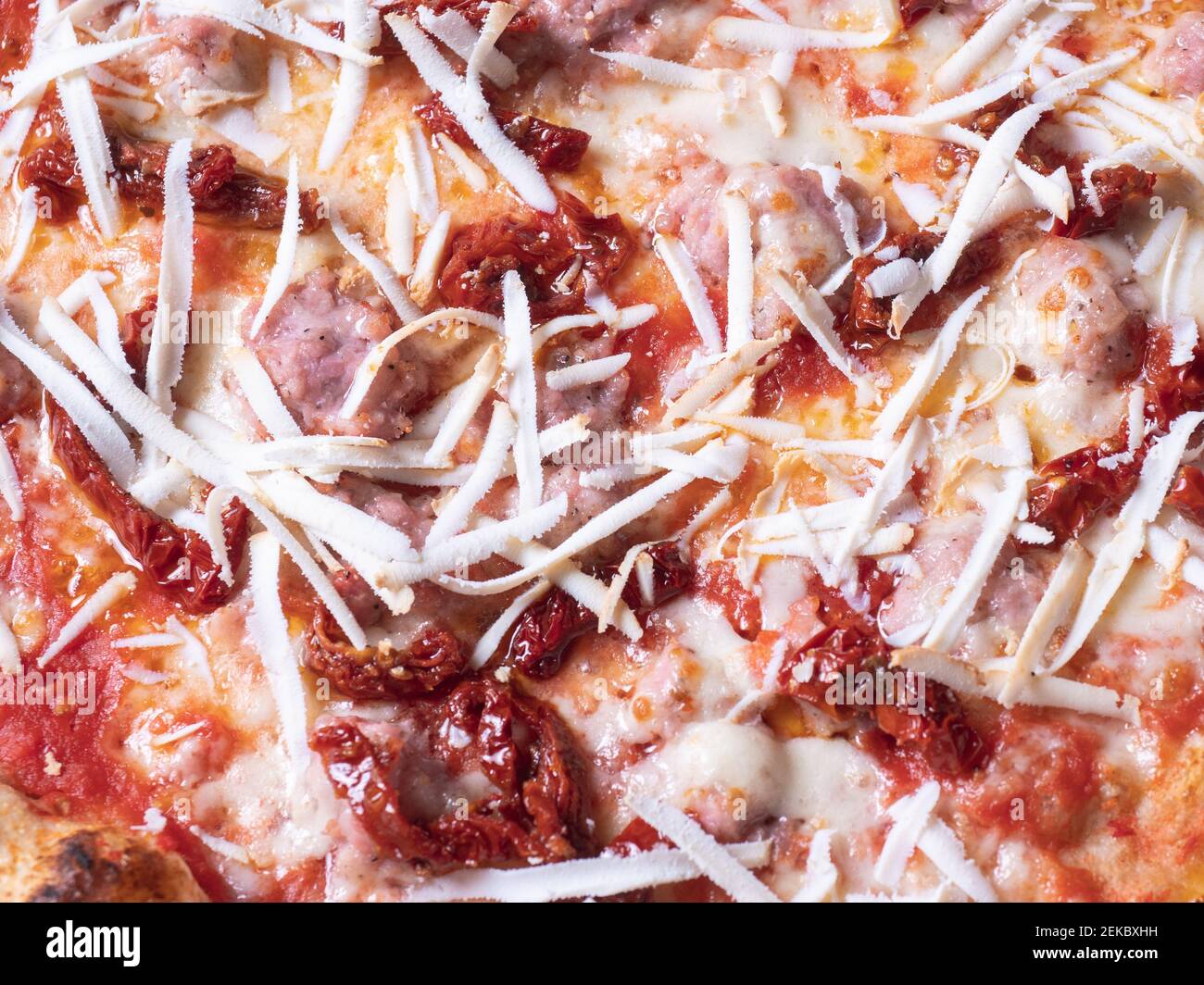 Pizza topping top view with tasty ingredients Stock Photo - Alamy