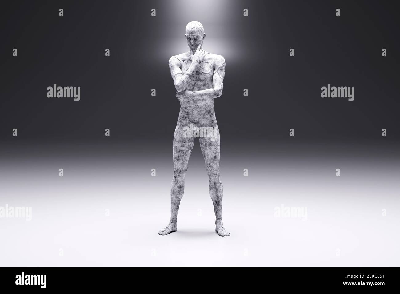 3D illustration of pensive and contemplating male character made out of ...