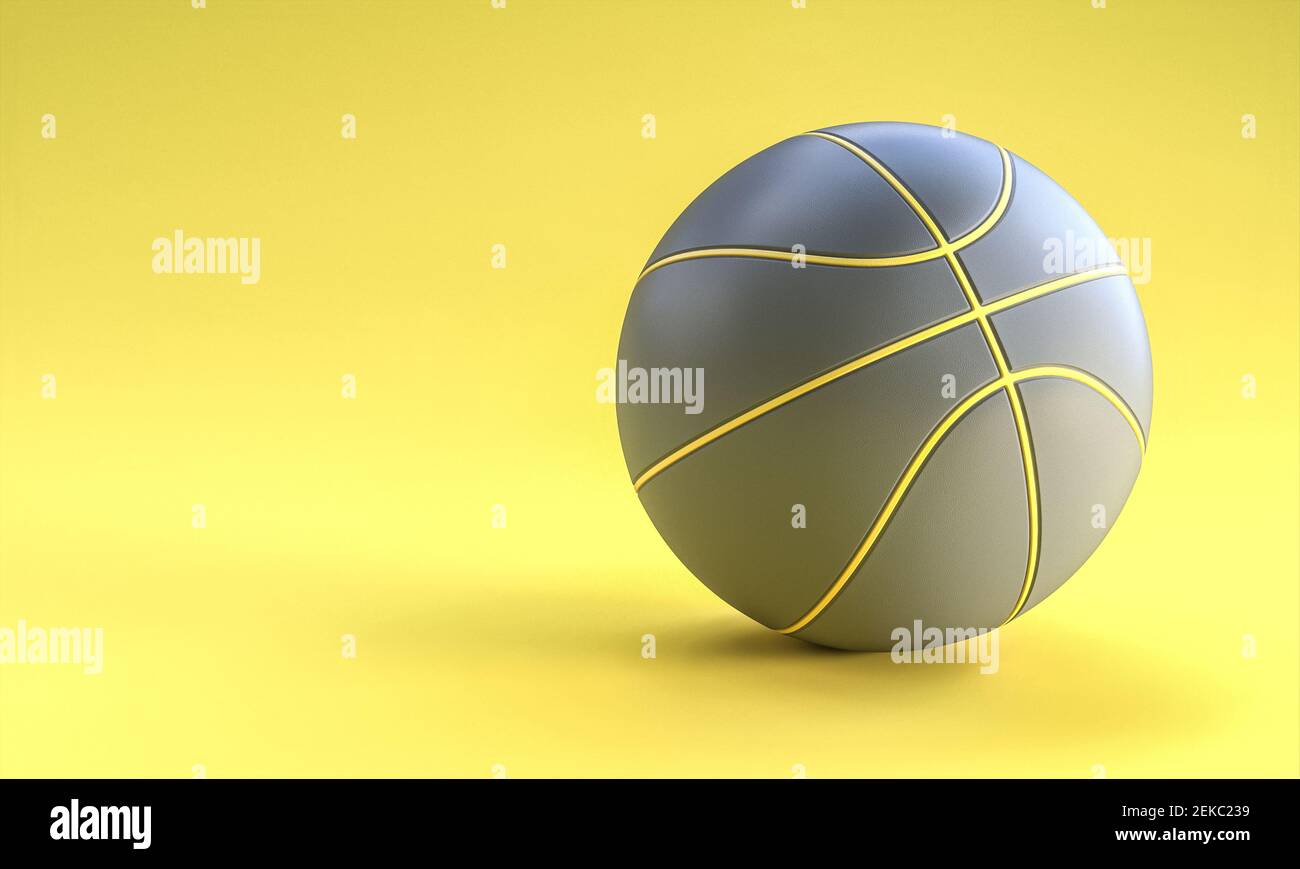 gray basketball ball on yellow background. 3d render Stock Photo - Alamy
