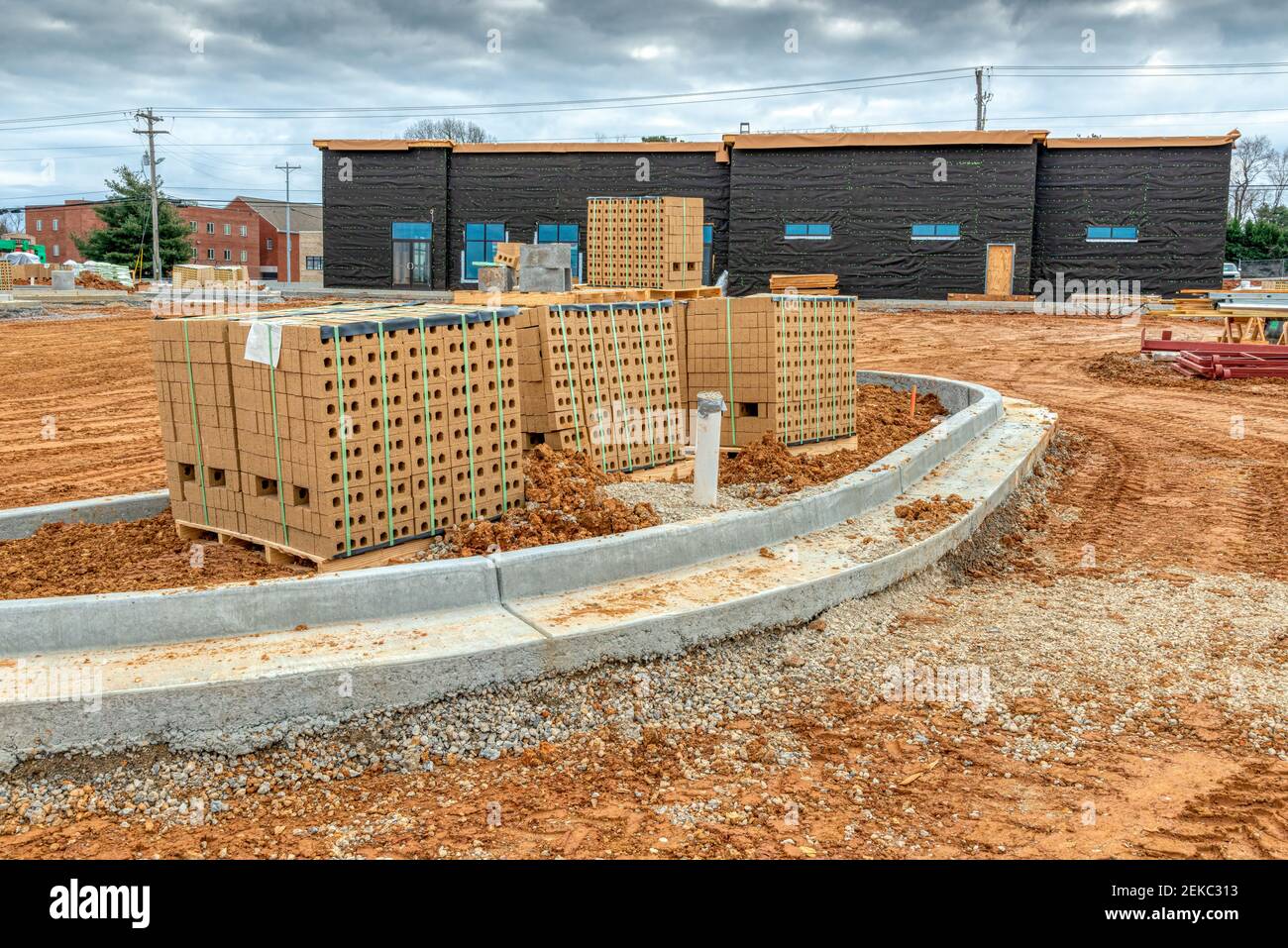 Horizontal shot of a new restaurant construction site showing the ...