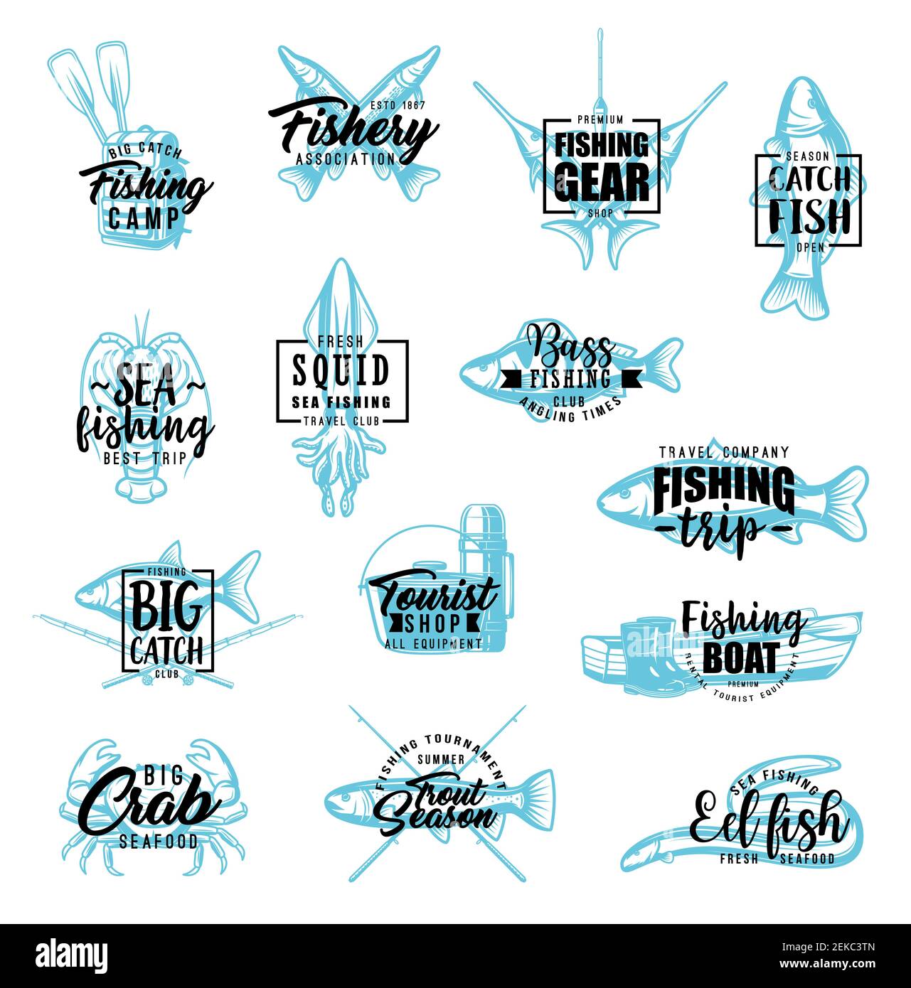 Fishing and fish catch lettering. Vector calligraphy symbols of fishery ...