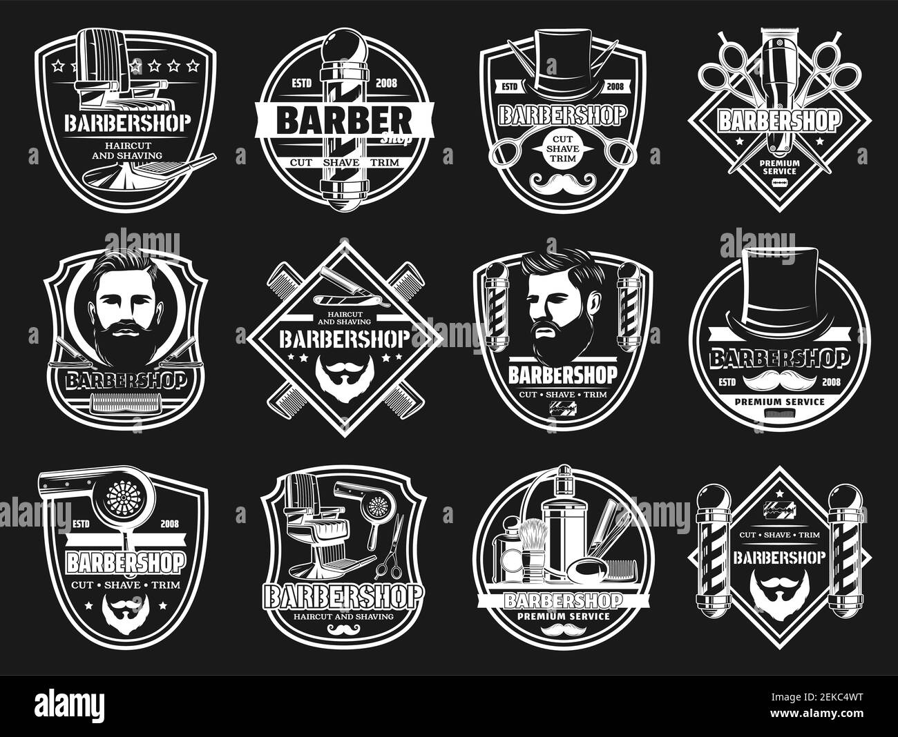 Barbershop haircut salon signs and man mustache and shaving barber shop ...