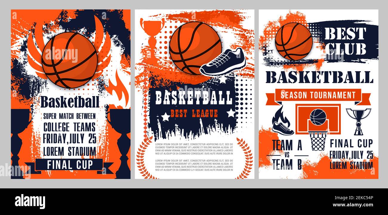 Basketball sport tournament halftone posters with orange balls, winner ...