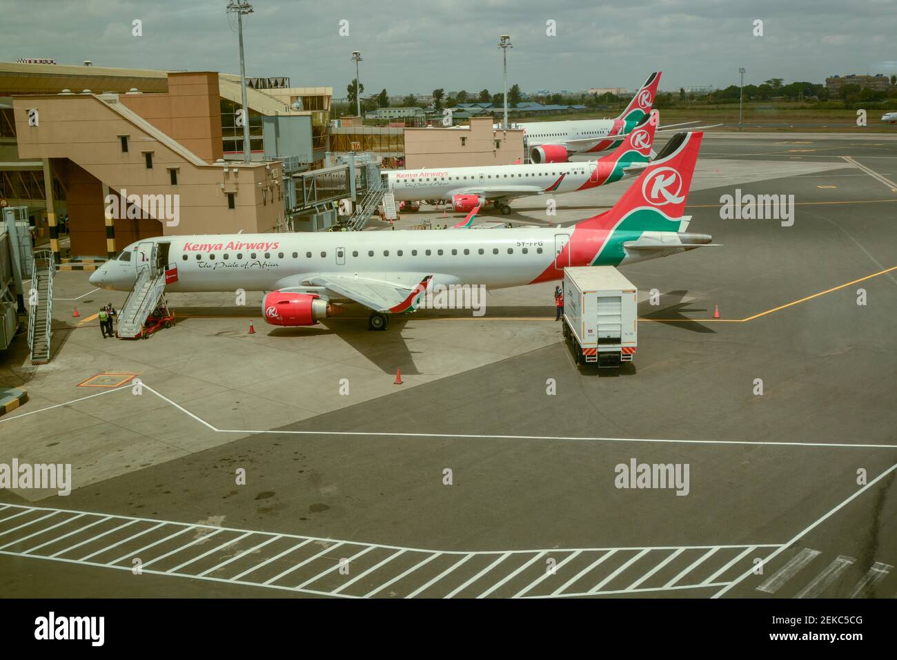 Kenya Airways planes are seen at Jomo Kenyatta International Airport ...