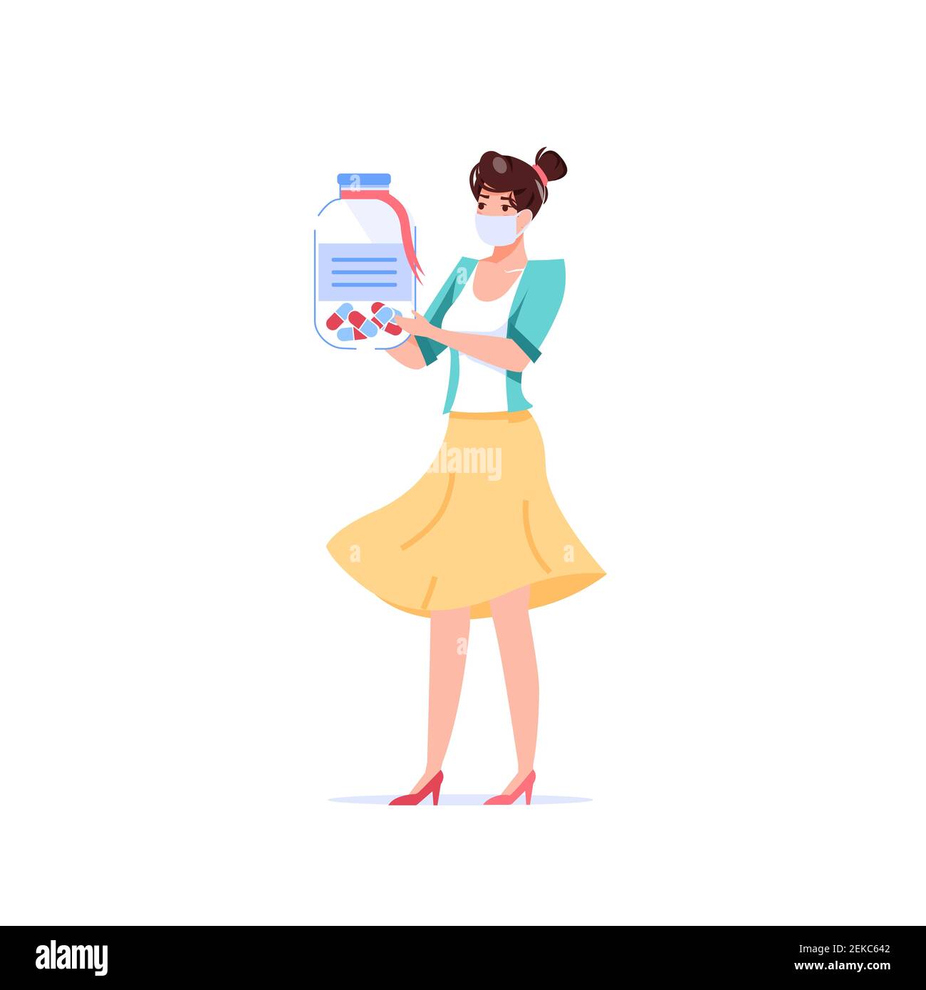 Flat cartoon patient character holds medications drugs,online ...