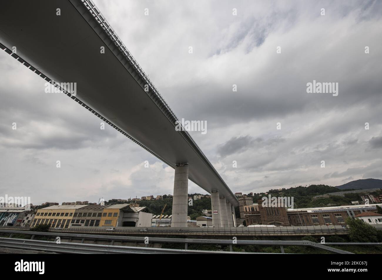 View of the new San Giorgio bridge designed by architect Renzo Piano ...