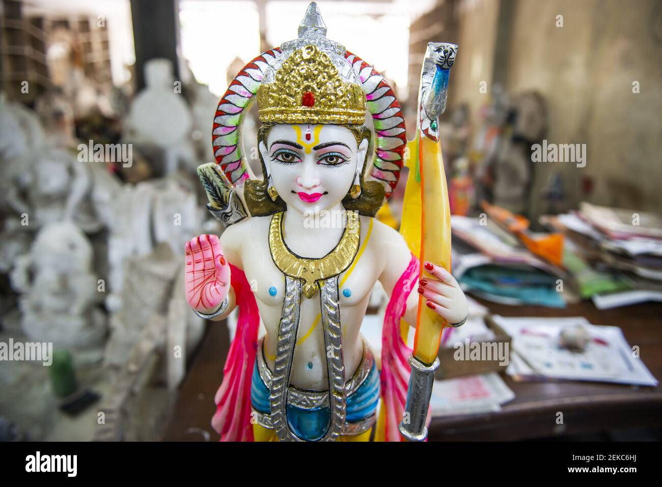 A statue carved from a stone for aesthetic beauty and divinity seen at ...