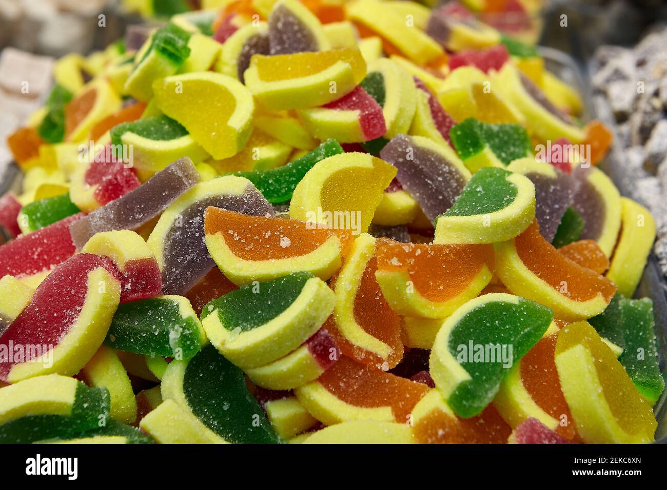 Slide from Turkish delights in a candy store consists of marmalade in ...
