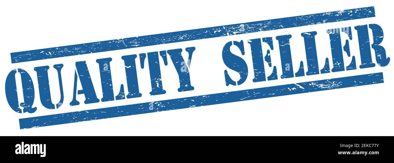 QUALITY SELLER text on blue grungy rectangle vintage stamp Stock Photo ...