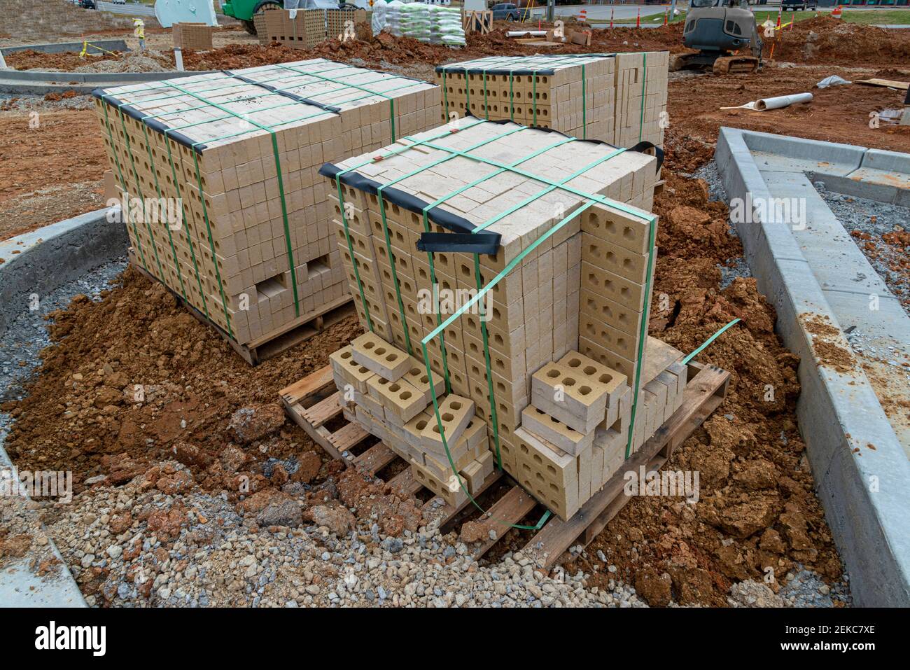 Horizontal shot of the bricks and other construction materials at a ...