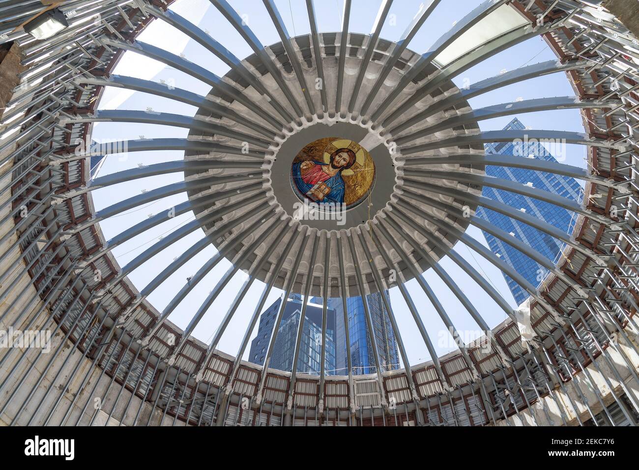 View of the ceiling of St. Nicholas Church destroyed on 9/11 terror ...