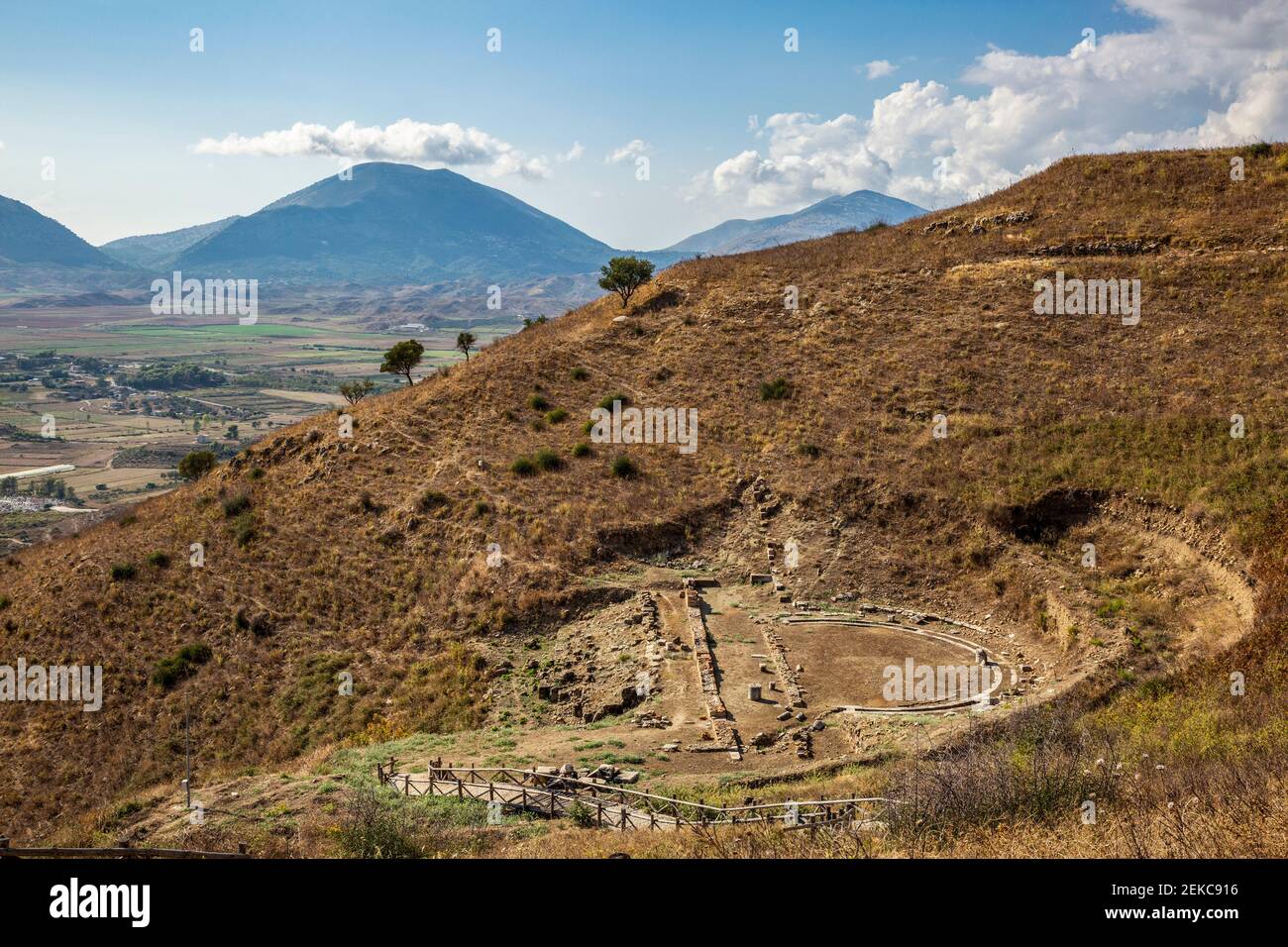 Albania, Vlore County, Finiq, Hillside ruins of ancient Greek ...