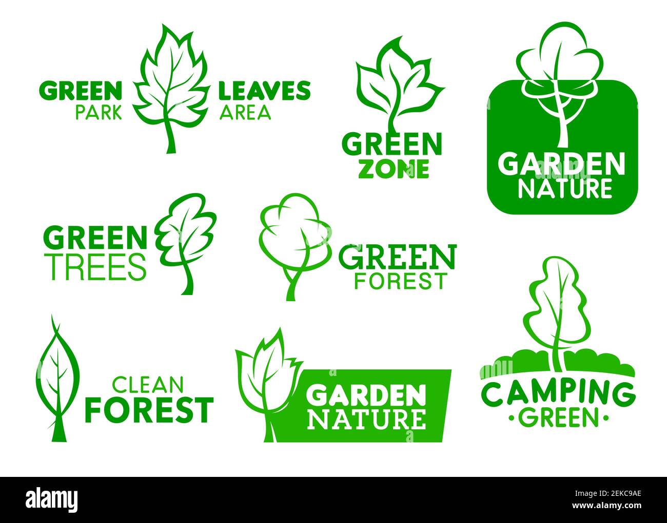 Green leaf and tree icons, company corporate identity symbols. Vector ...