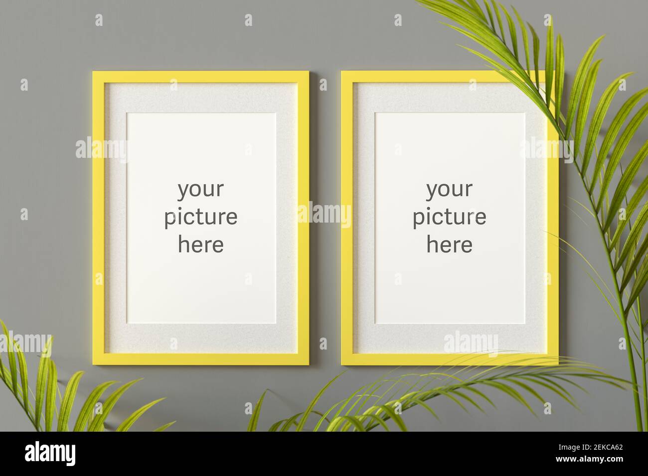 Three dimensional render of two picture frames with placeholder text ...