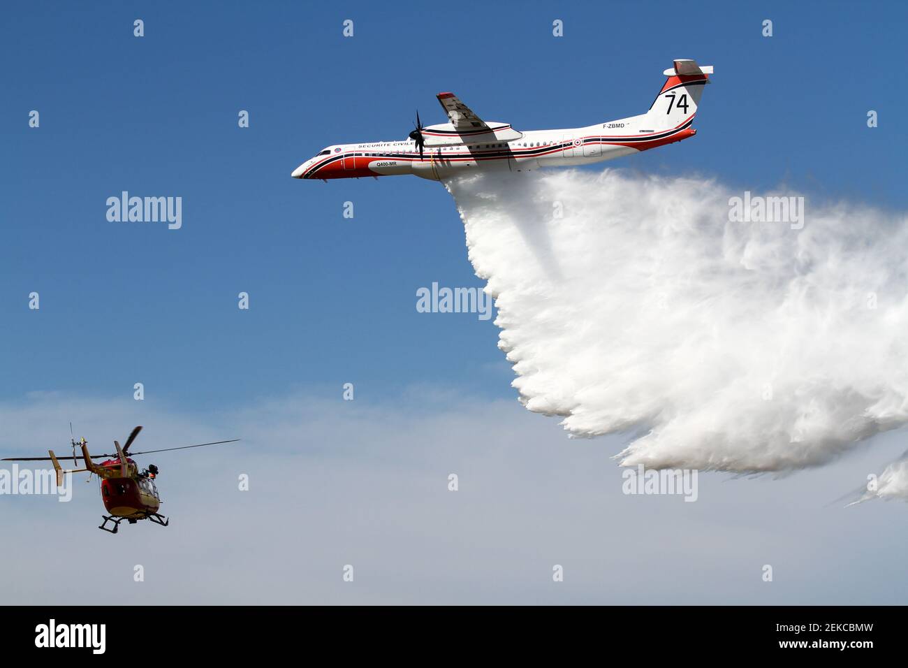 Bombardier Dash-8 firefighting aircraft during training seen next to an ...