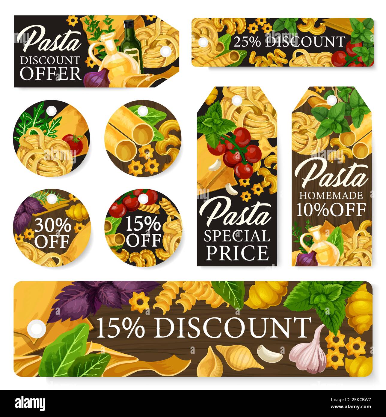 Pasta sale tags with Italian macaroni discount offers. Vector spaghetti ...