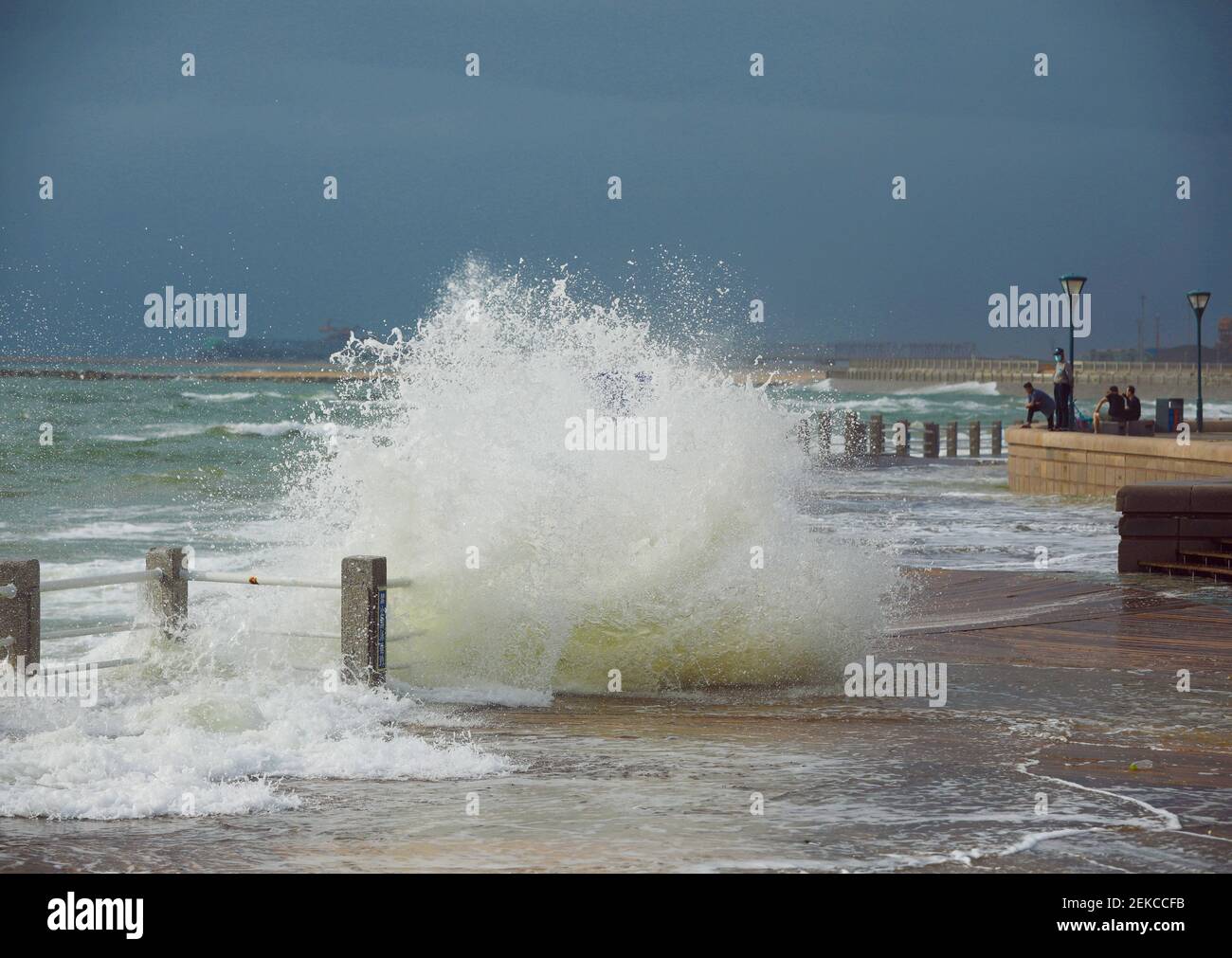 Enormous waves continuously attack the coast as the city being affected ...
