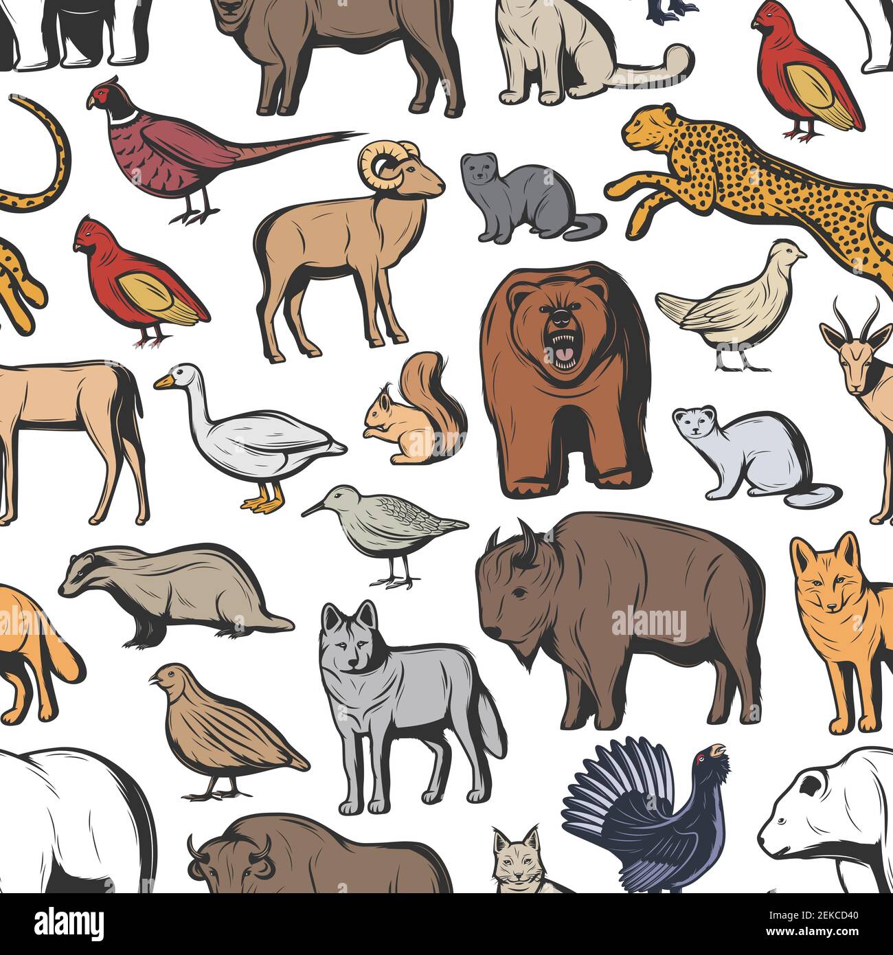 Hunting animals and birds seamless pattern background. Vector bear ...