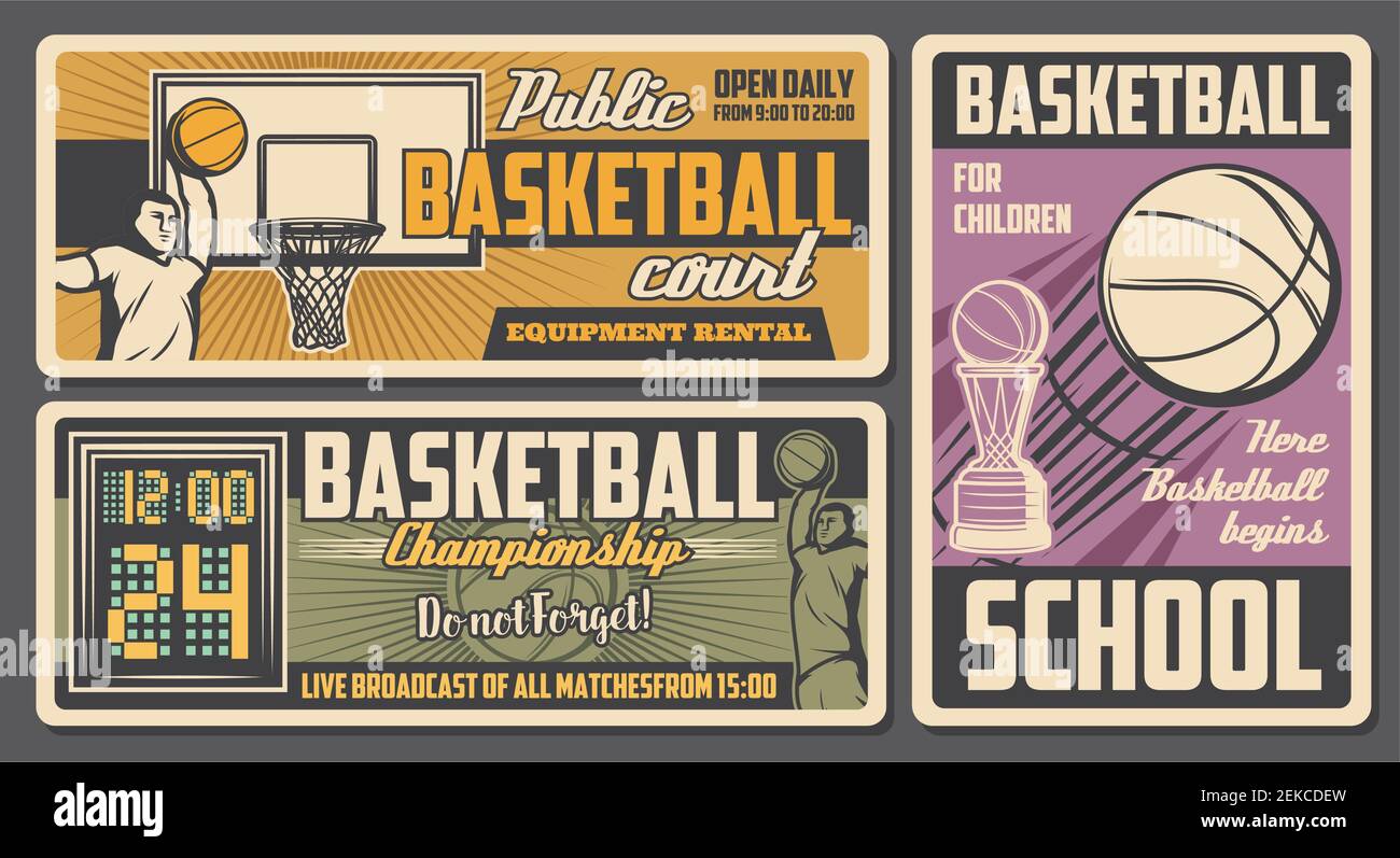 Basketball sport retro design with vector balls, winner trophy cup and ...