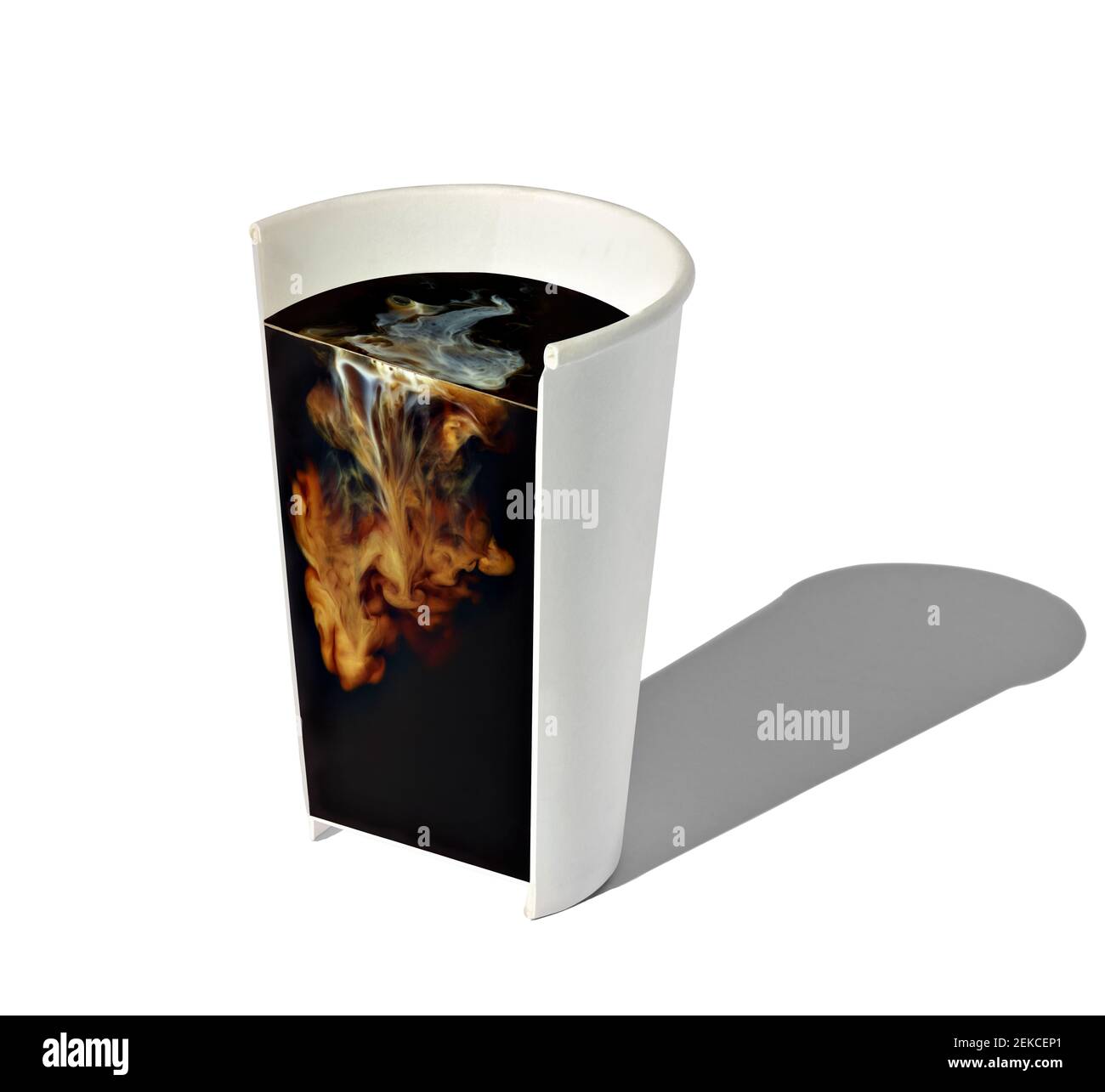 Cross section of milk mixing with coffee inside disposable cup Stock ...