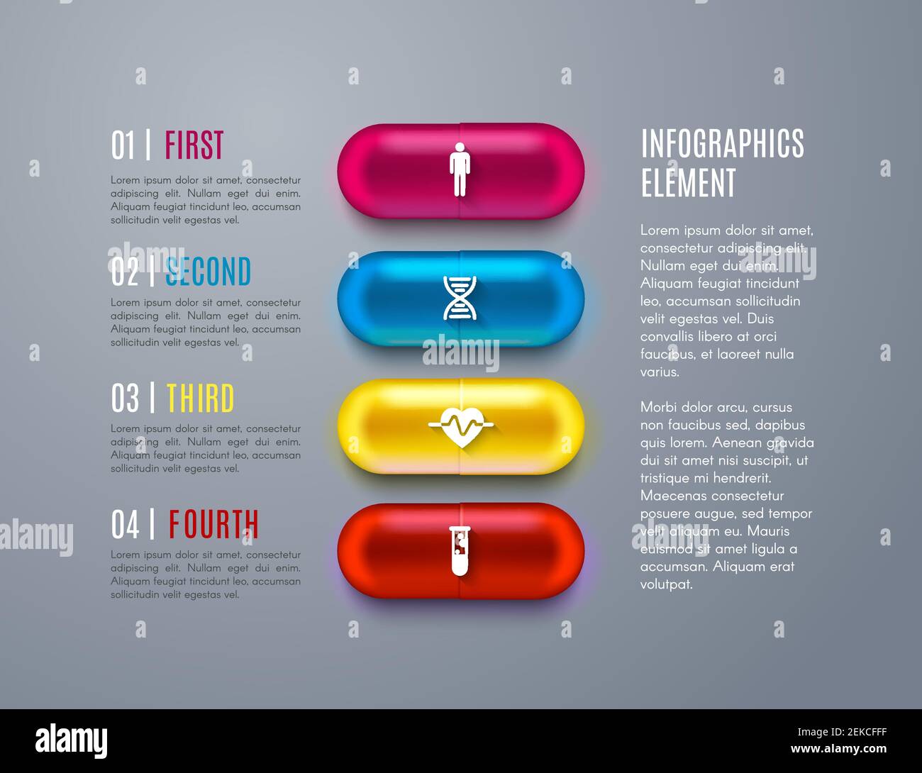 Healthcare vector infographic of step chart with 3d pills or capsules ...