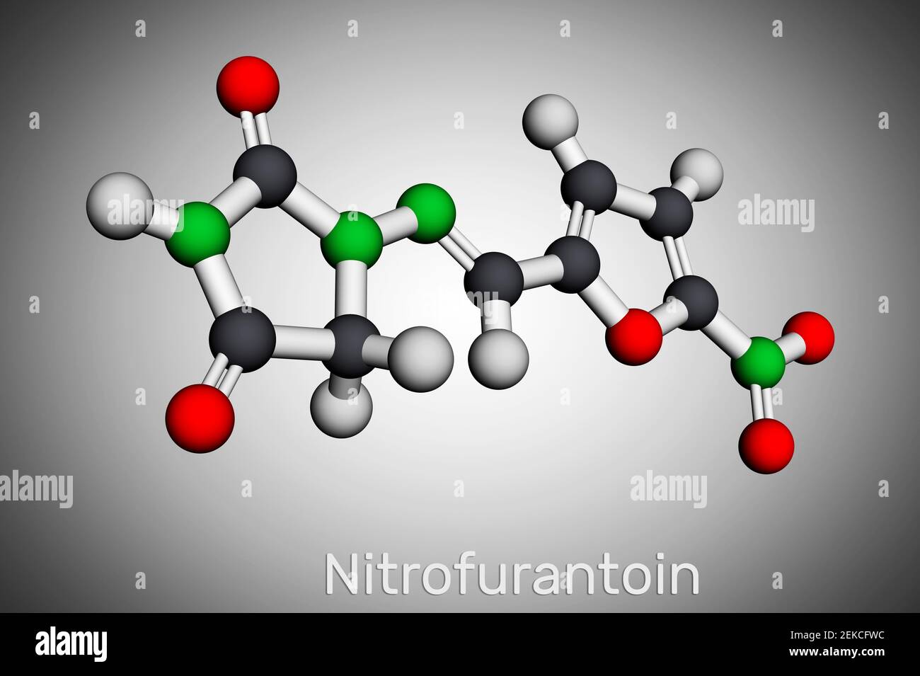 Nitrofurantoin molecule. It is nitrofuran antibiotic used to treat ...