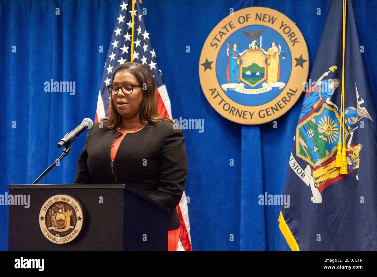 NY State Attorney General Letitia James announces that her office filed ...