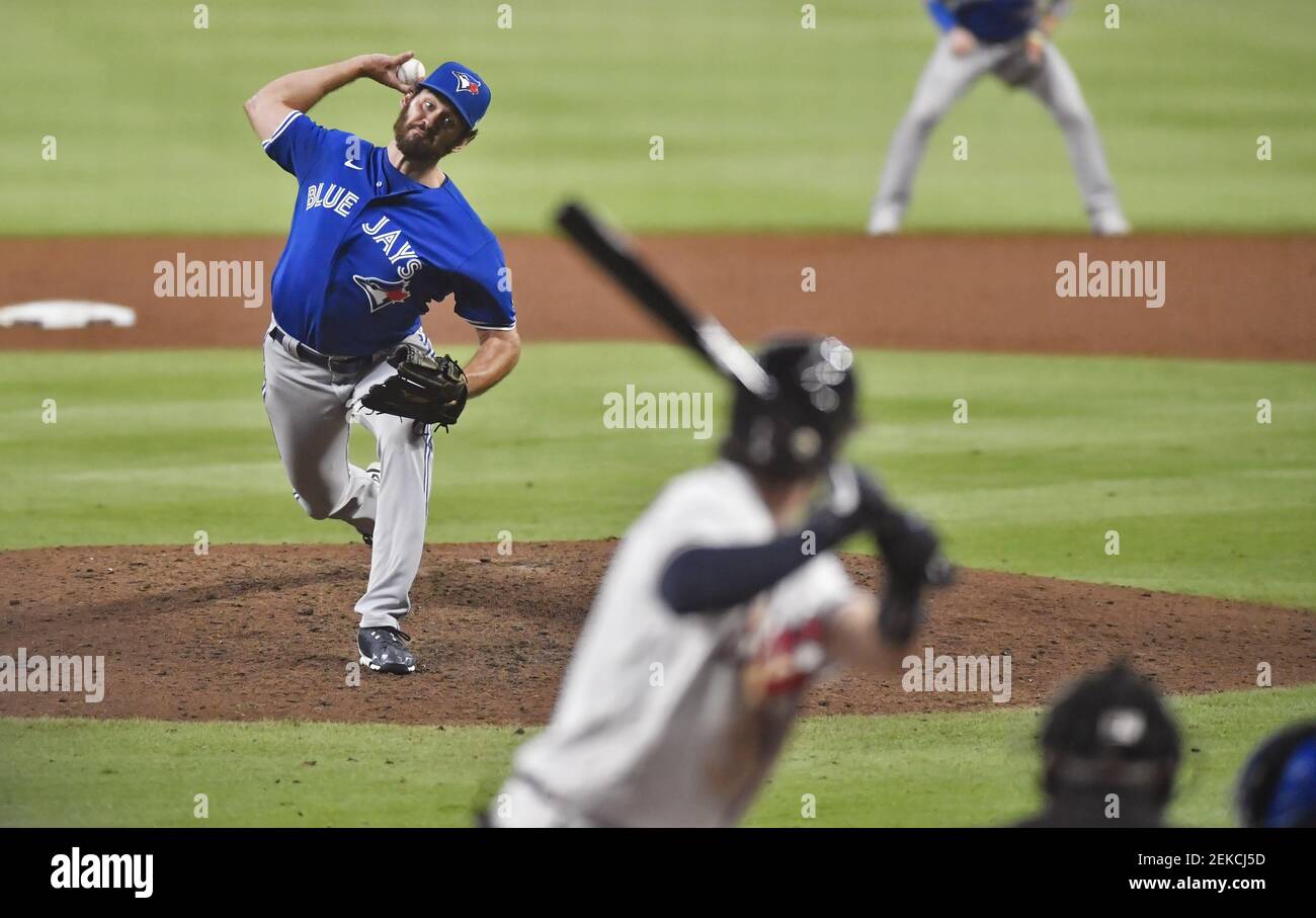 August 06, 2020: Toronto Blue Jays pitcher Jordan Romano delivers a ...