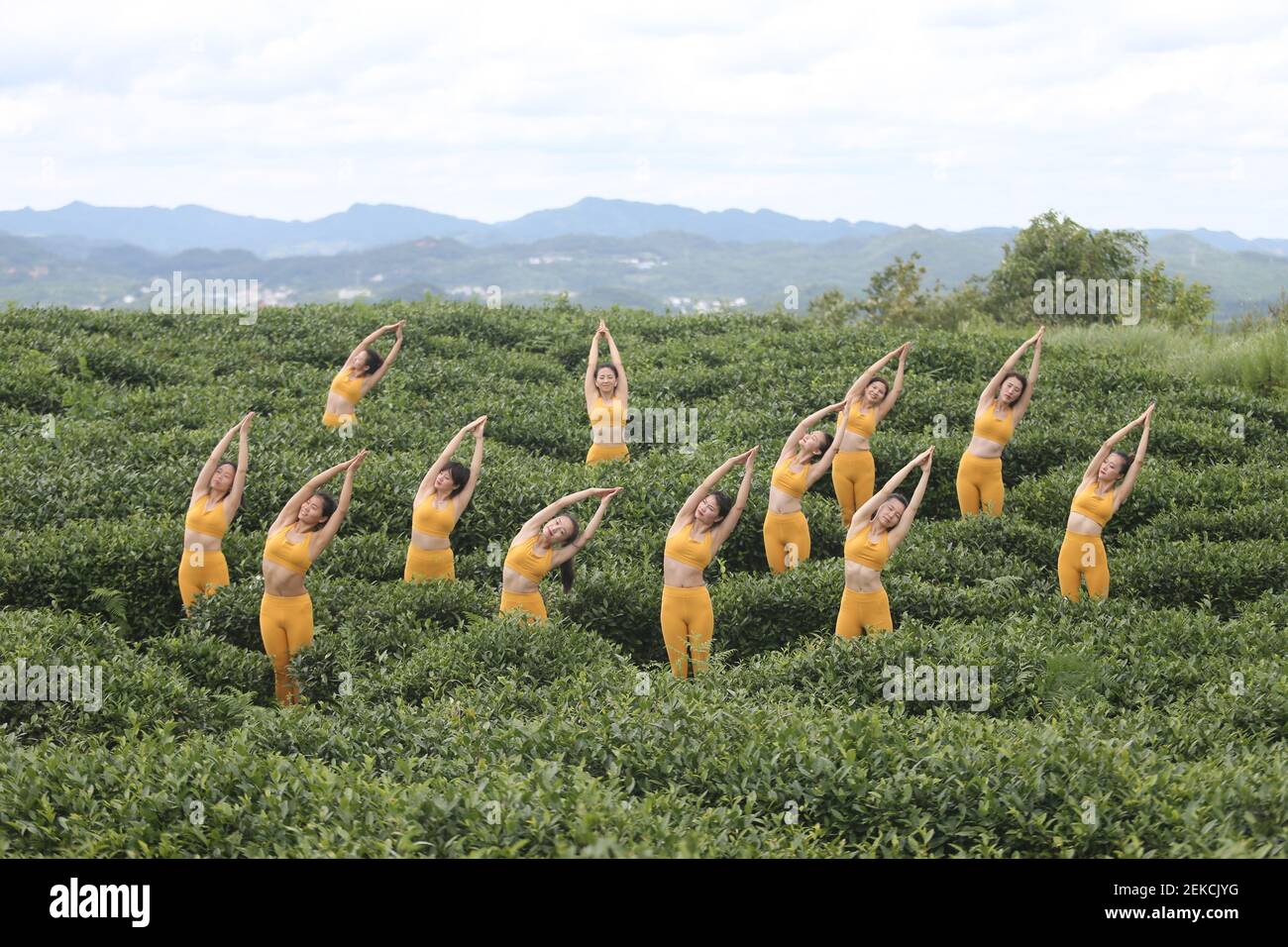 GUIYANG, CHINA - AUGUST 7, 2020 - Yoga devotees practice yoga in a ...