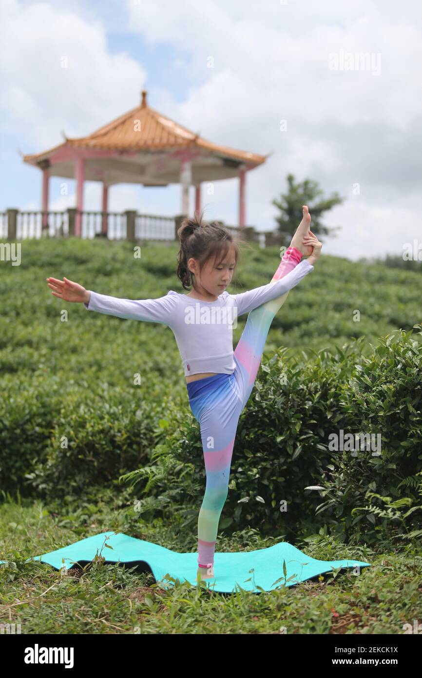 GUIYANG, CHINA - AUGUST 7, 2020 - Yoga devotees practice yoga in a ...