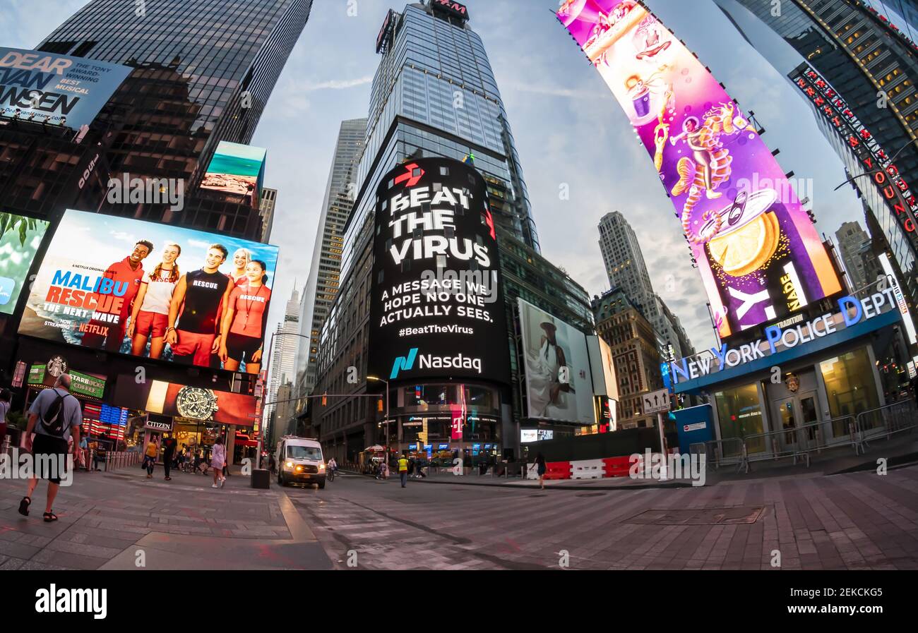 Public service advertising on the giant Nasdaq video screen in Times ...