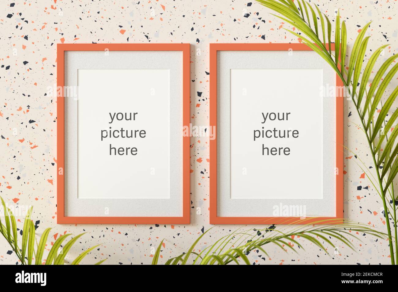 Three dimensional render of two picture frames with placeholder text ...