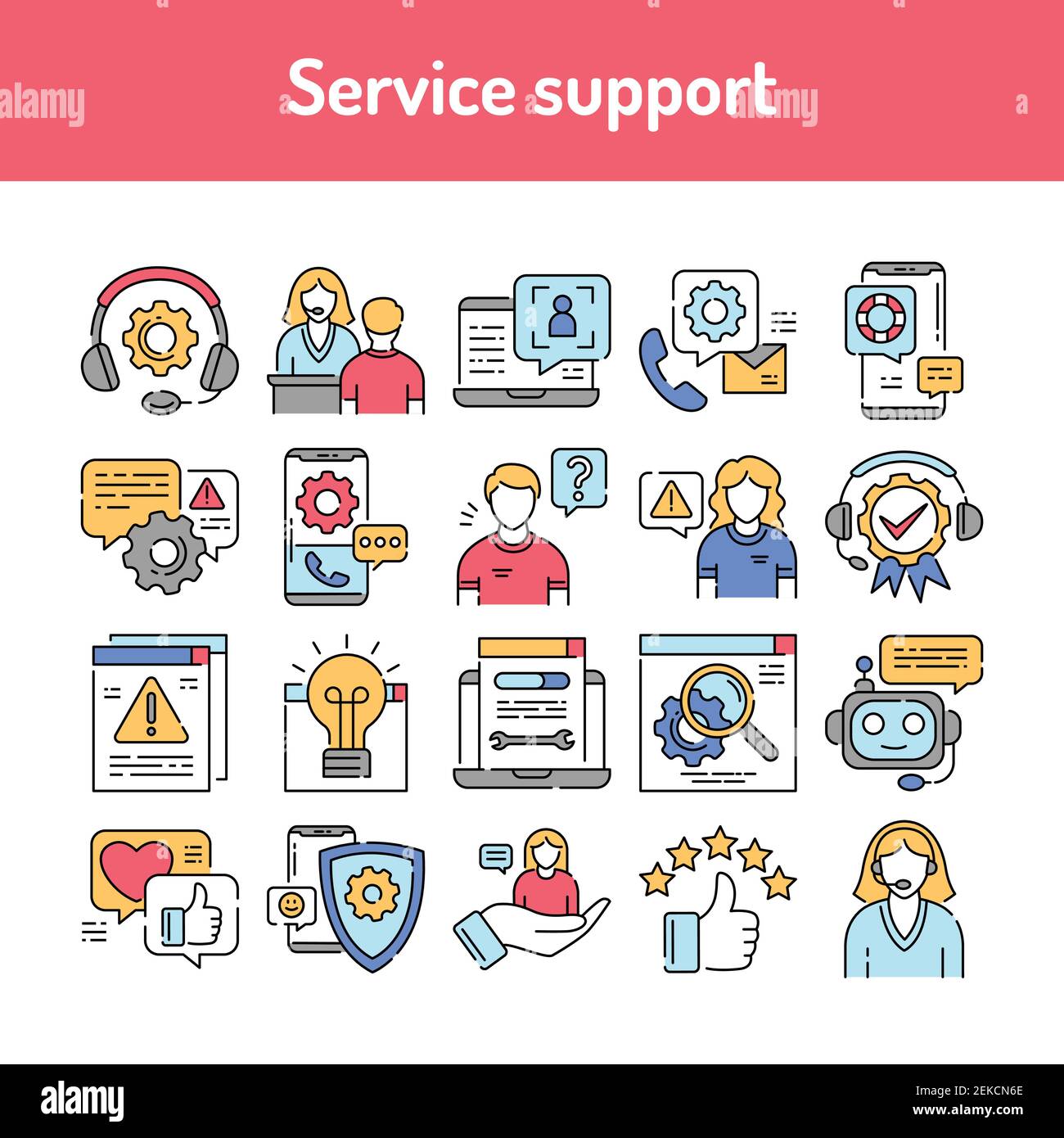 Service support line icons set. Isolated vector element. Outline pictograms for web page, mobile ...