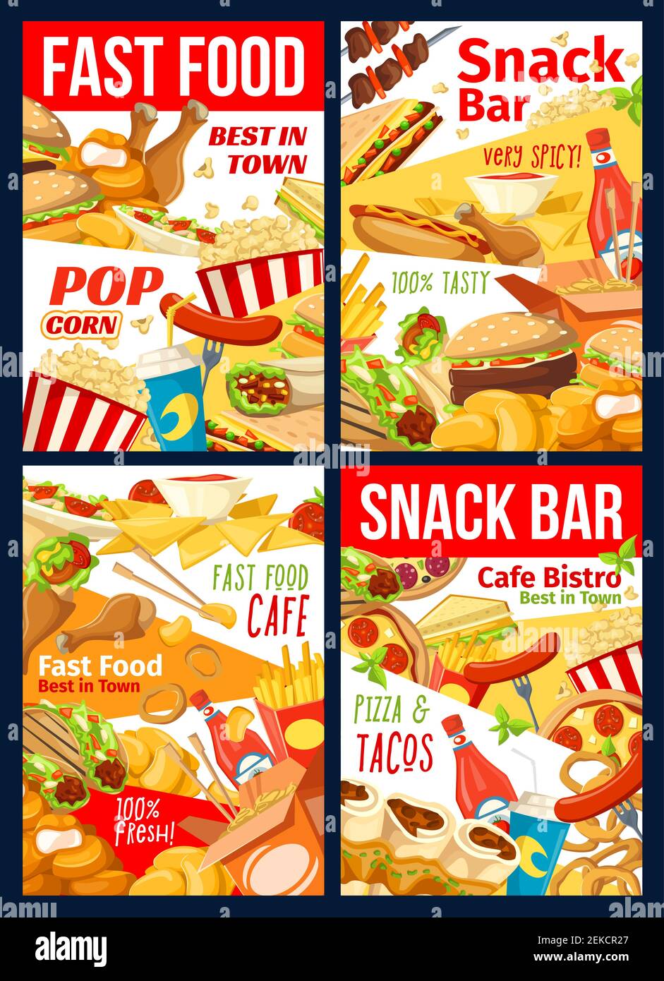 Fast food restaurant, burger cafe and snack bar menu vector design ...