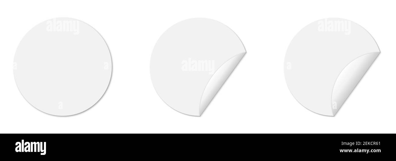 Set of circle adhesive stickers with folded edges and shadow. Empty ...