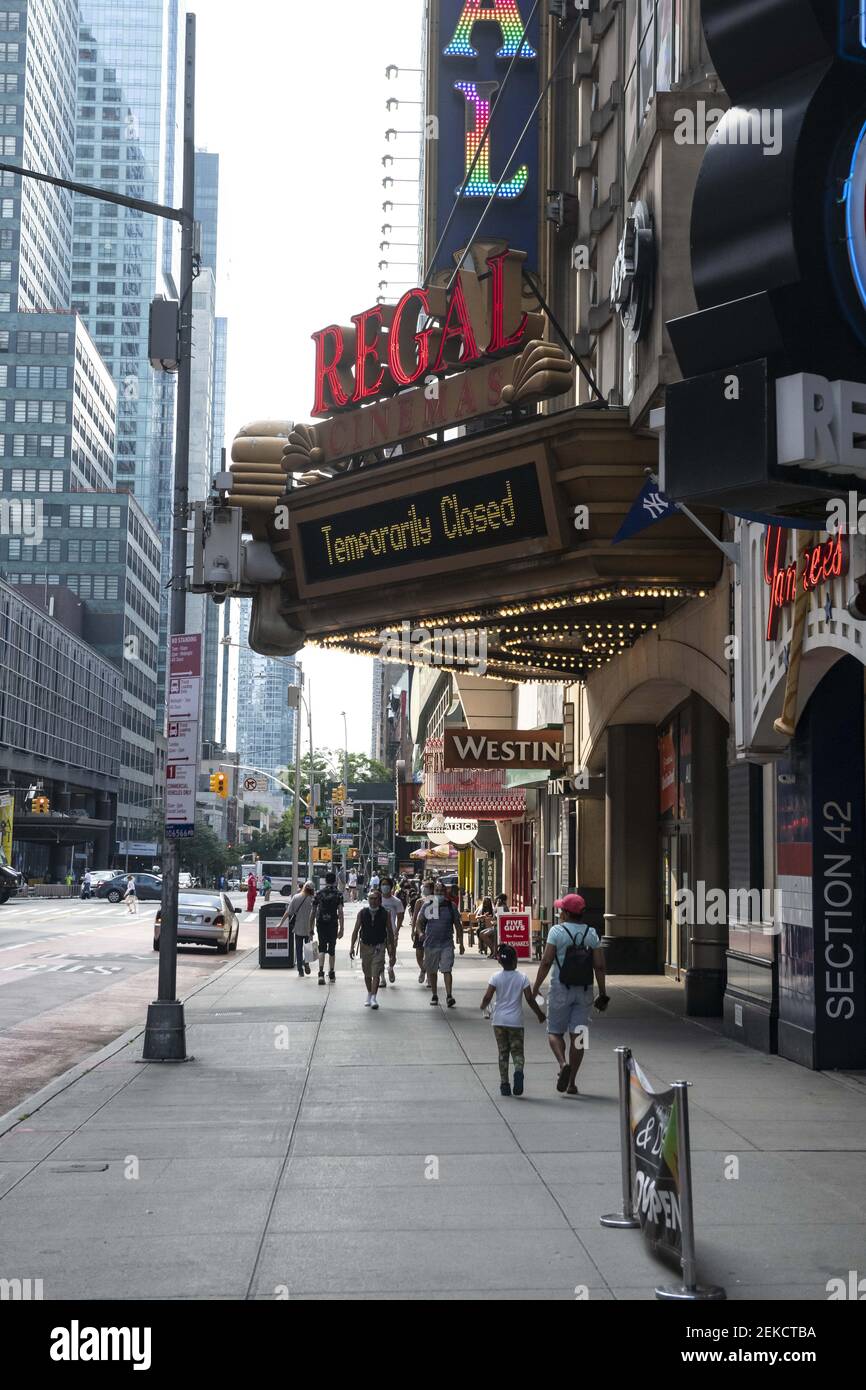 An overall view of The Regal Theatre marquee saying temporarily closed ...