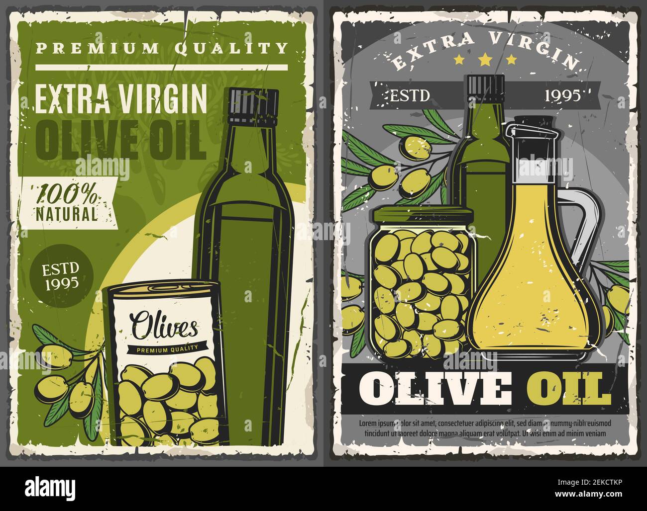 Olive oil and pickled green olive fruits vector design of natural food ...