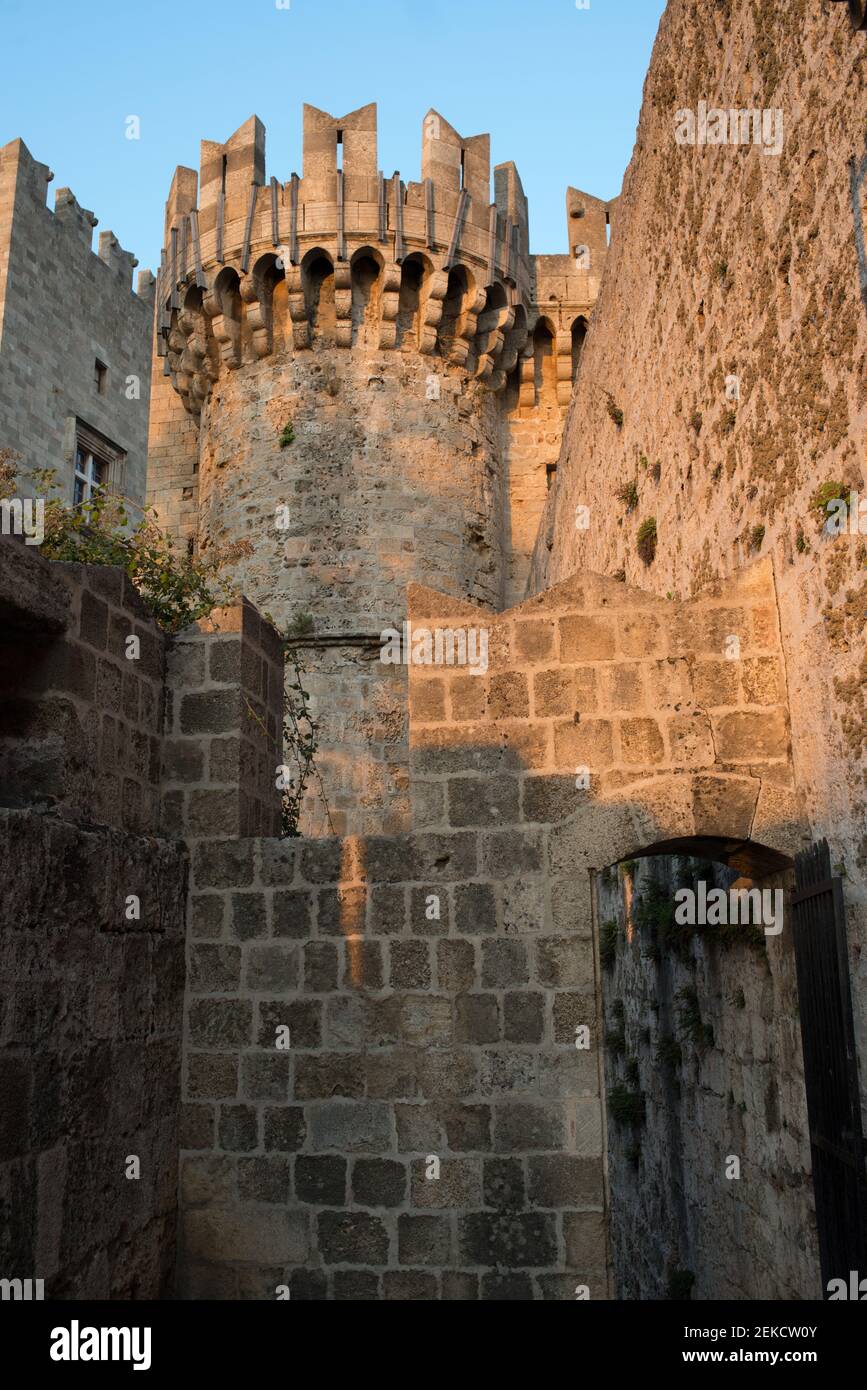 Old stone fortification at Rhodes town, Rhodes, Dodecanese, Greece ...