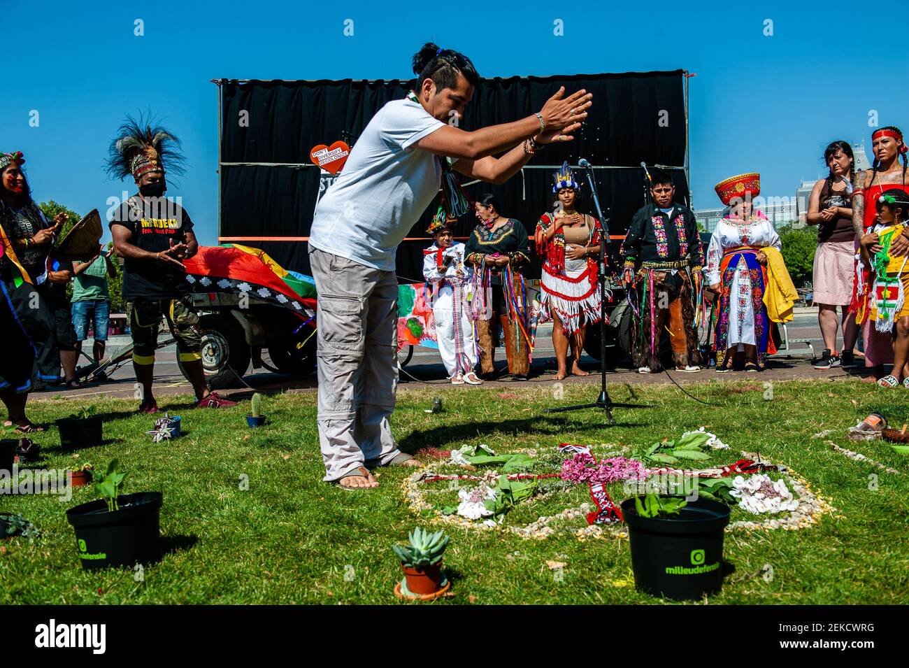 A woman taking part in a traditional indigenous ceremony during the ...