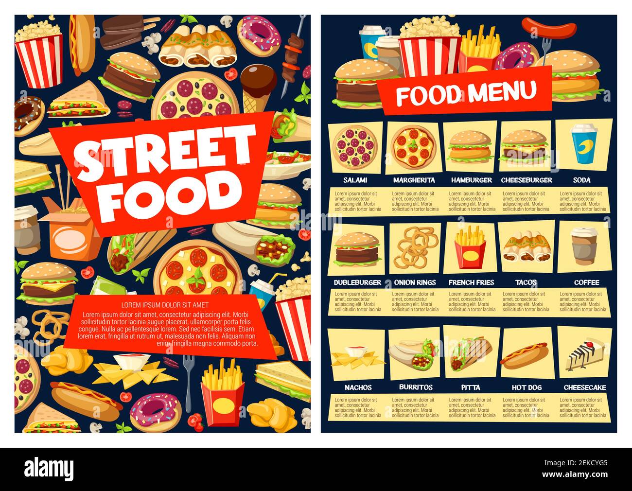 Fast Food Restaurant Vector Menu With Burger Sandwiches Drinks And