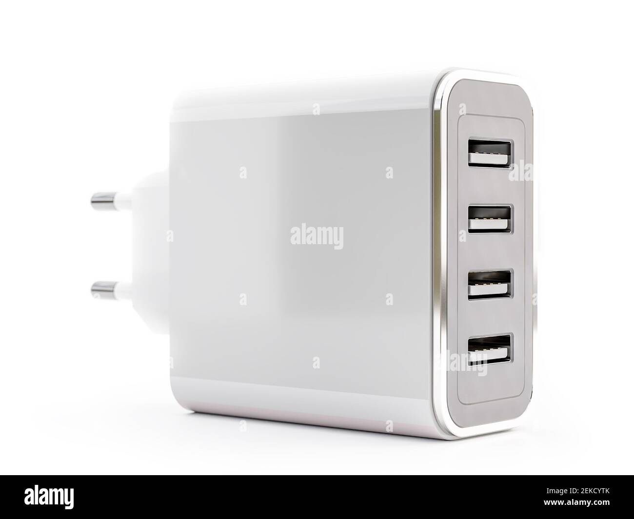 Universal four-port white USB charger shot on white background Stock ...
