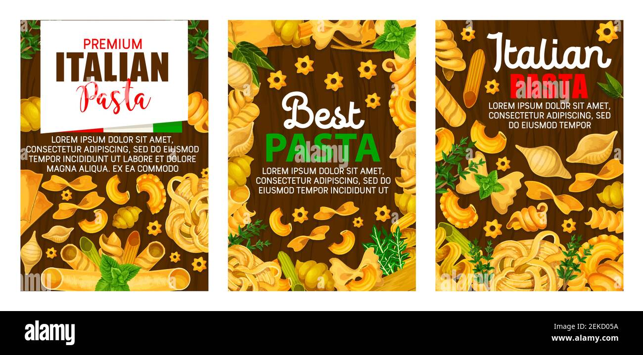 Pasta food vector design of Italian macaroni and green herbs. Farfalle ...