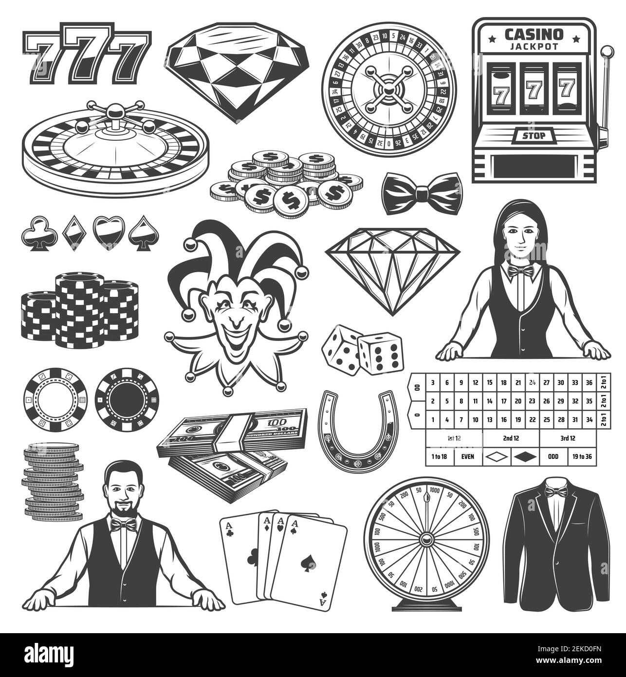 Casino and gambling games vector icons of roulette, dice and chips ...