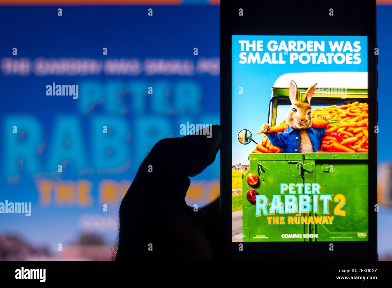 In this photo illustration the Peter Rabbit 2, The Runaway movie logo ...