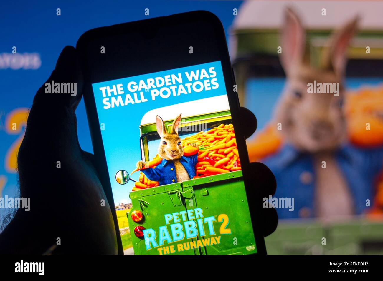 In this photo illustration the Peter Rabbit 2, The Runaway movie logo ...